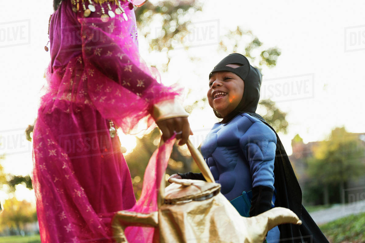 African American children trick-or-treating on Halloween - Royalty-free ...