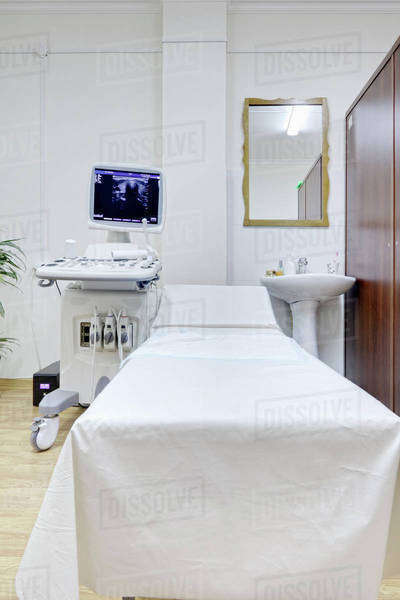 Ultrasound test computer equipment, a computer monitor screen, and a ...