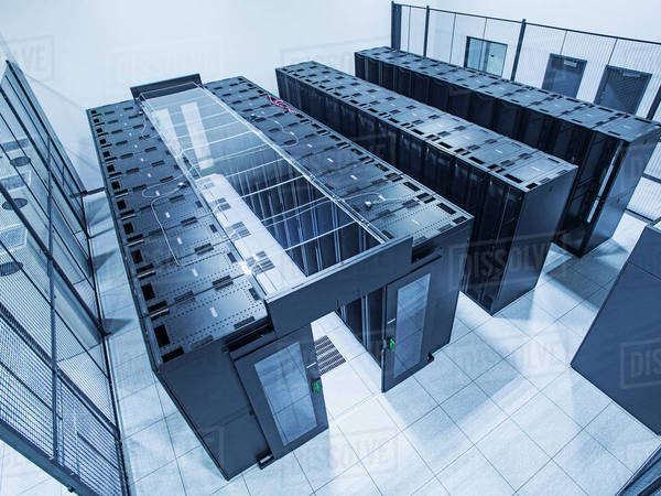 High angle view of technology in server room - Royalty-free Stock Photo ...