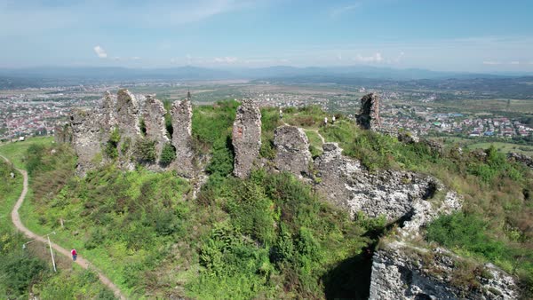 The Khust castle in Transcarpathia, aerial view, western Ukraine ...