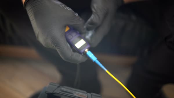 Fiber optic cable operator check connection speed - 4K Royalty-free ...