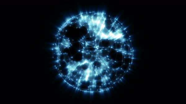 Animated rotating abstract blue radiant sphere constructed with glowing ...