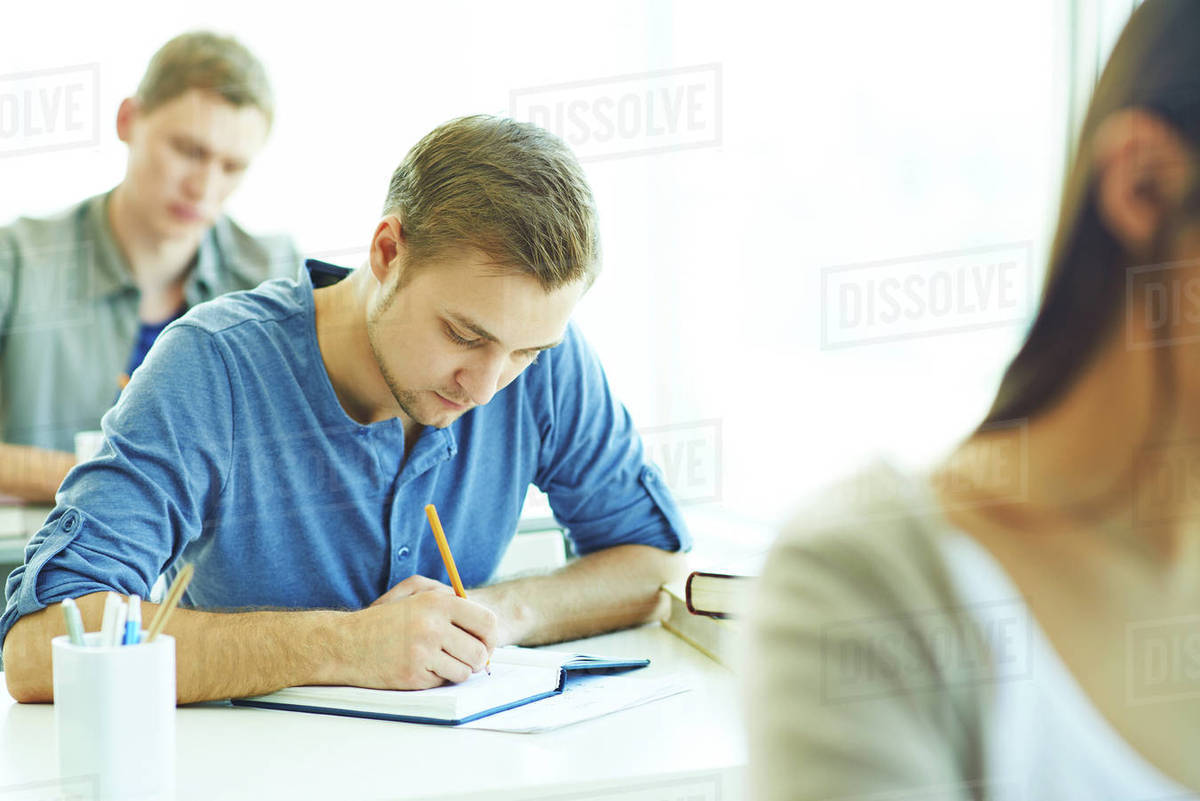 Student carrying out assignment at lesson - Royalty-free Stock Photo ...