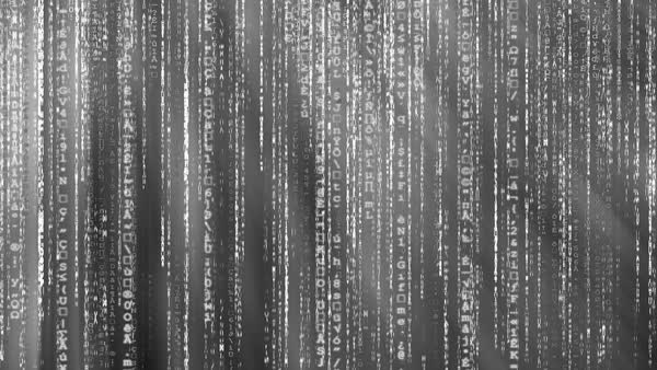 Black and white animated matrix background, computer code with symbols ...