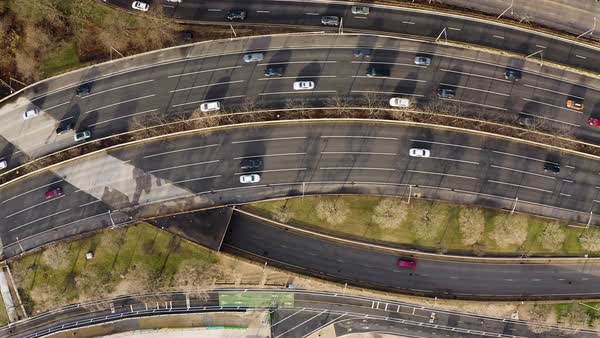 Aerial Cars On Busy Highway Morning Tilted Straight Down Static - Stock ...
