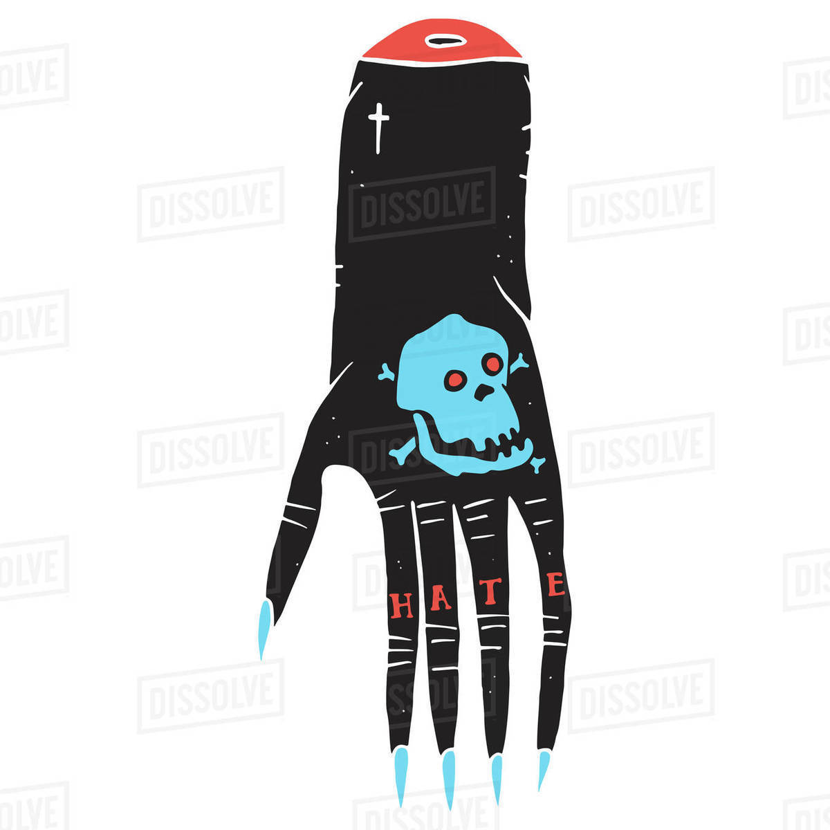 Illustration of evil hand with skull isolated on white background ...