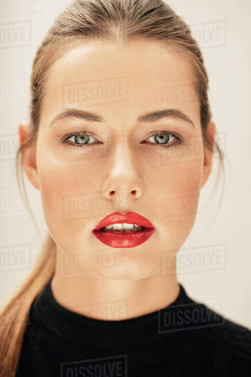 Close up portrait of caucasian female model with beautiful and natural ...
