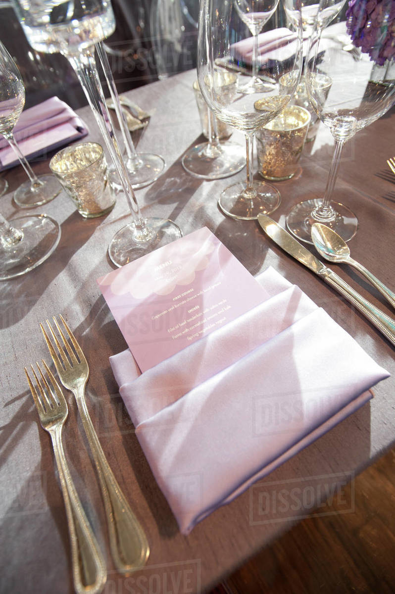 Overhead close up of a menu at a formal dinner party - Royalty-free ...