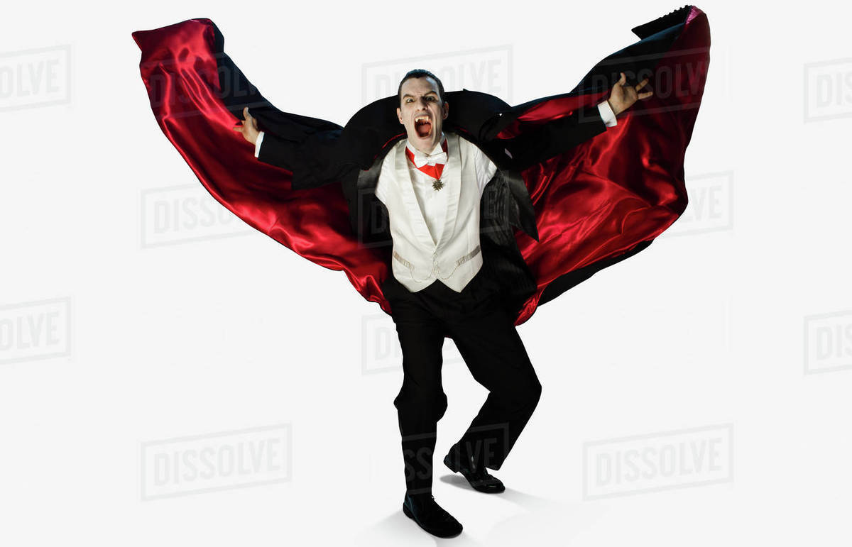 Themed portrait of a vampire on a white background lunging towards ...