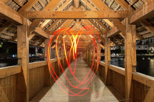 Light Painting a Heart Shape Inside Chapel Bridge at Night in Lucerne ...