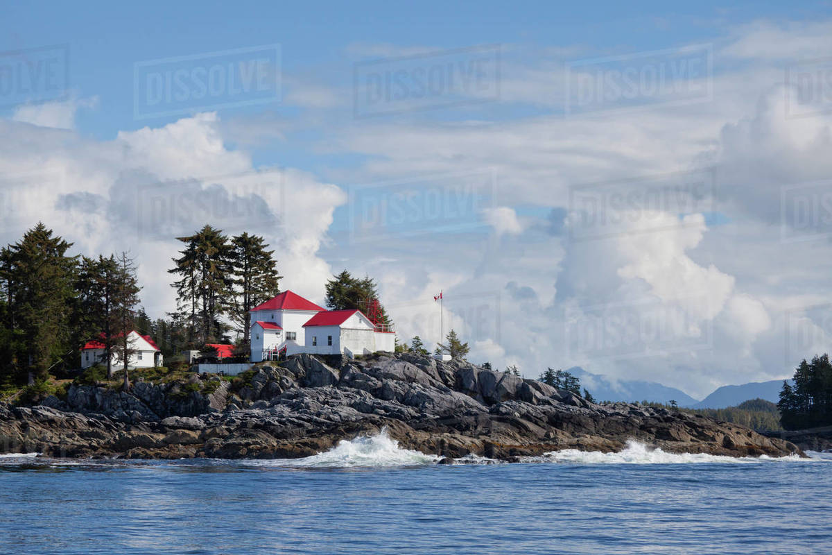 Buildings on the coast, Dryad Point Lighthouse, Ivory Island, Bella ...