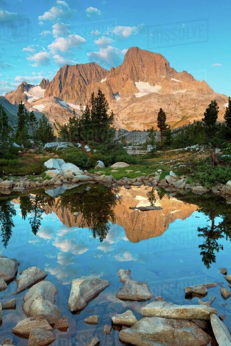 Reflection of mountains in a lake, Mt Ritter, Banner Peak, Garnet Lake ...