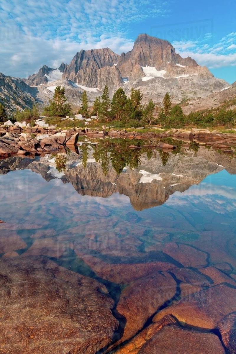 Reflection of mountains in a lake, Mt Ritter, Banner Peak, Garnet Lake ...