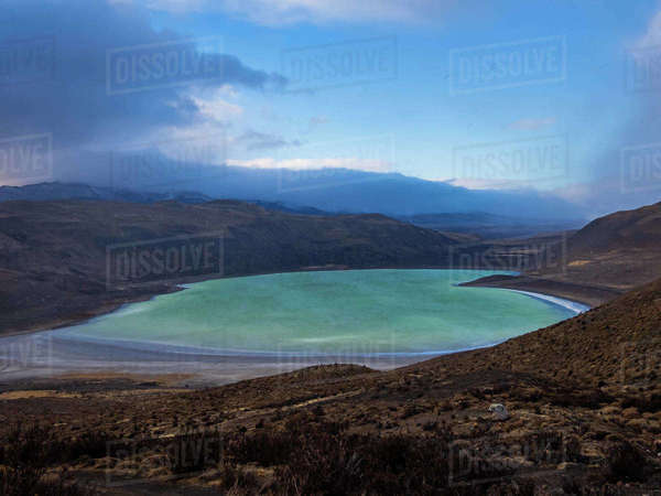 Laguna Azul, Blue water lake, Torres del Paine National Park, Patagonia ...