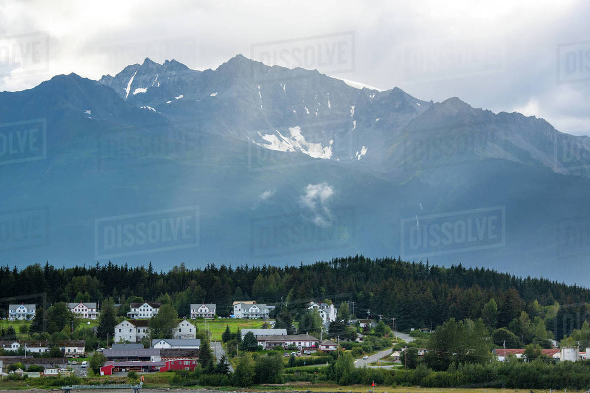 Town of Ketchikan Alaska with mountains in background - Royalty-free ...