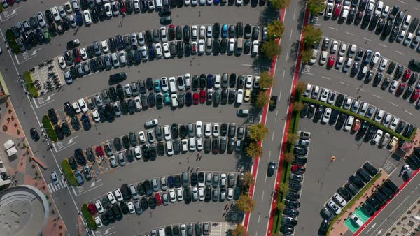 Aerial view. Parking lot in modern city. Car traffic and parking ...
