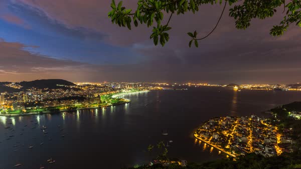 Rio Cityscape Time Lapse Night Panning Rio De Janeiro cityscape panning ...