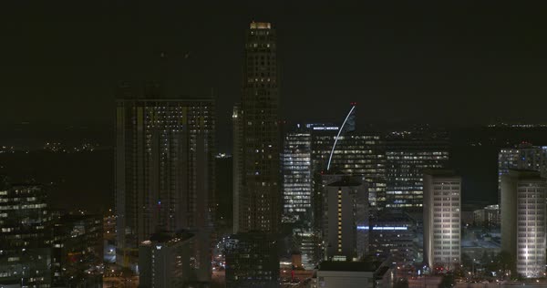 Atlanta Aerial Short, slight ascending, panning nighttime view of ...
