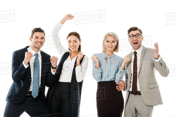 excited professional businesspeople celebrating success isolated on ...