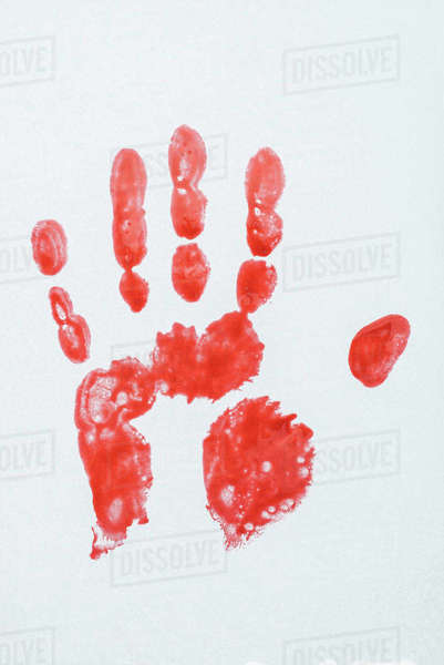 top view of blood print made with hand on white surface - Stock Photo ...