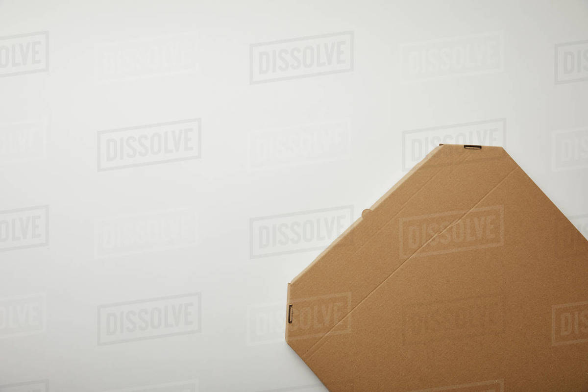 Top view of cardboard pizza box on white surface, minimalistic concept ...