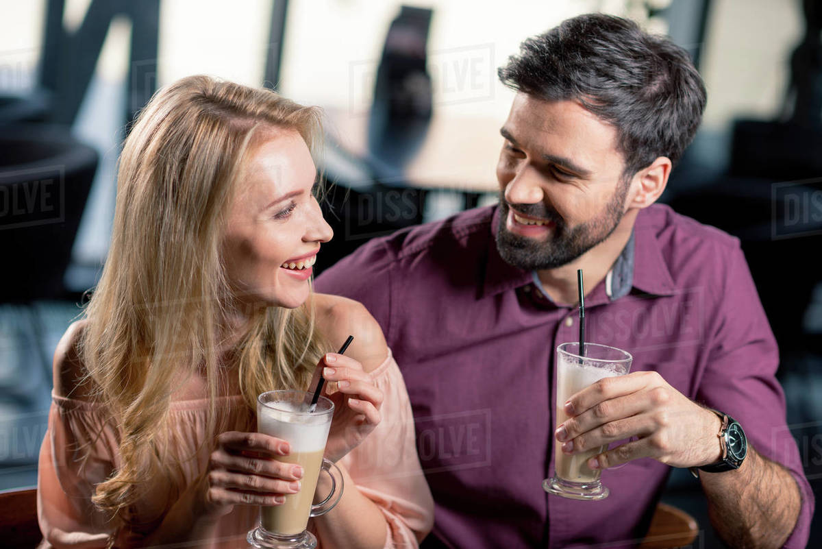 Romantic couple in love spending time together on coffee break in ...
