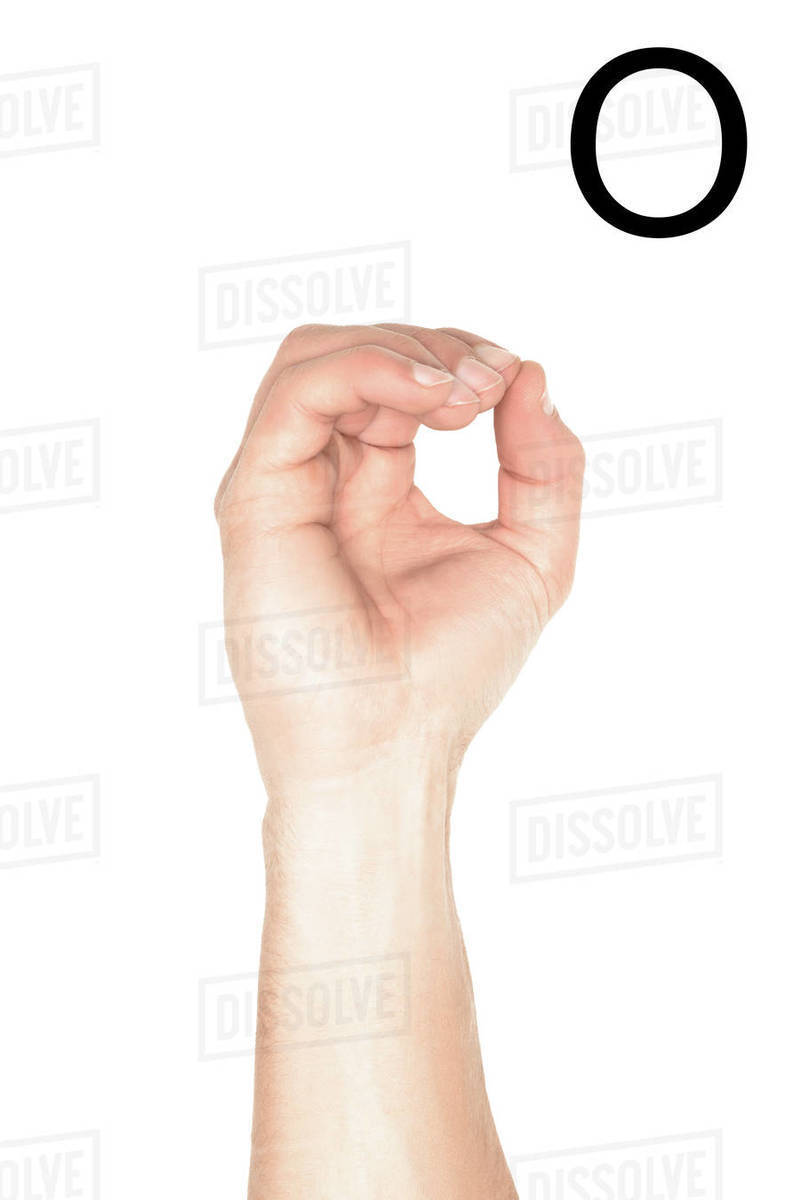 Cropped view of male hand showing latin letter - O, deaf and dumb ...