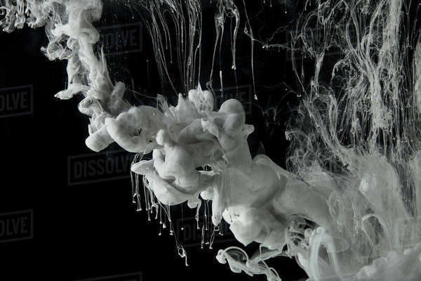 Grey paint splash in water on black background - Stock Photo - Dissolve