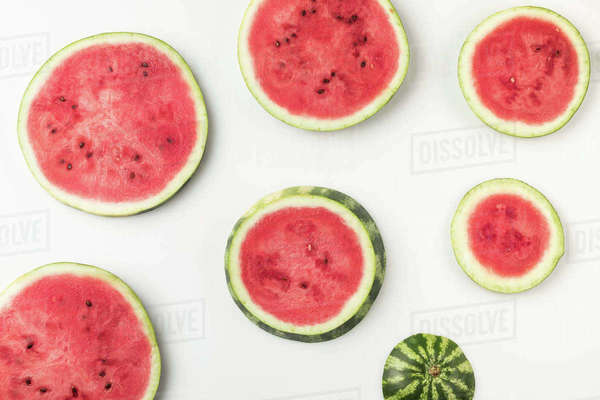 Top view of watermelon slices background, isolated on white - Royalty ...