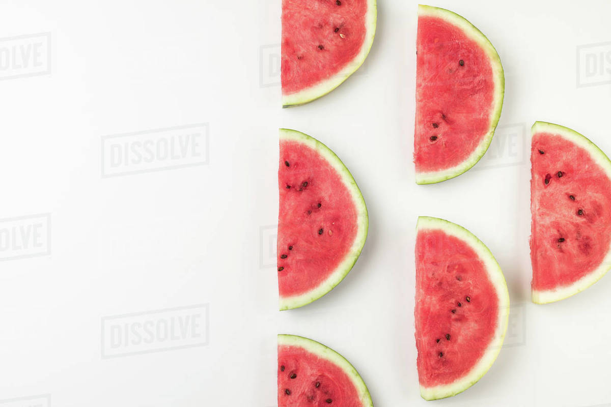 Top view of watermelon slices isolated on white with copy space ...
