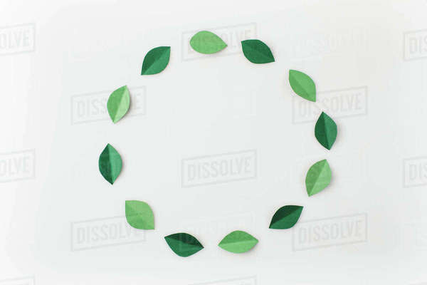 Round frame of green paper leaves isolated on white - Royalty-free ...
