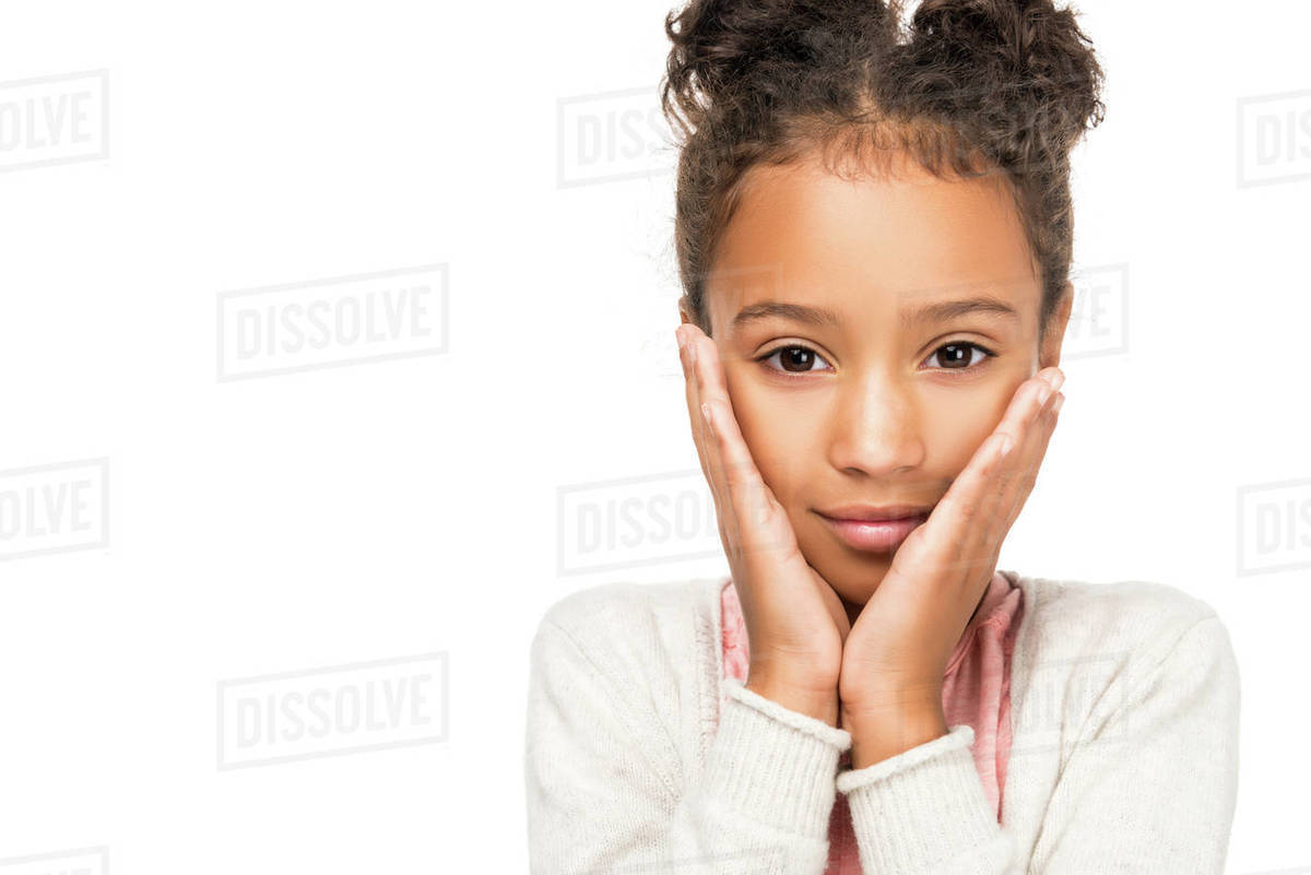 portrait of beautiful african american child looking at camera isolated ...