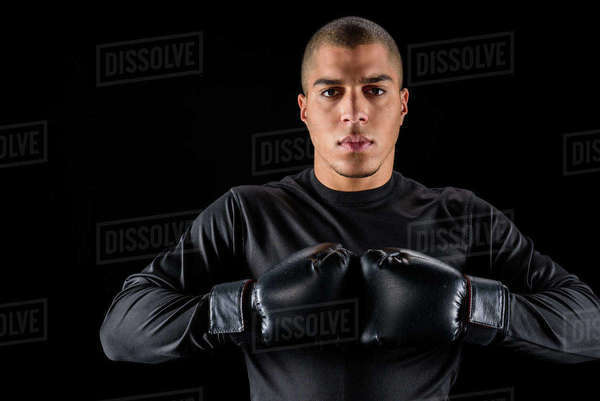 handsome african american boxer isolated on black - Stock Photo - Dissolve