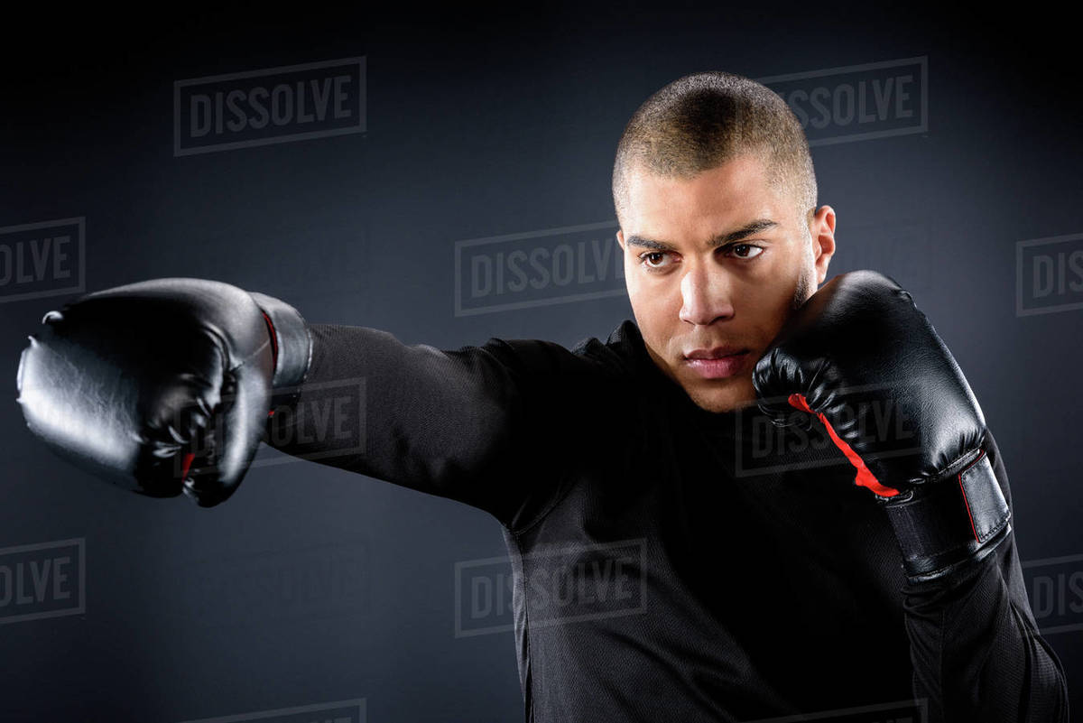 handsome african american boxer making hit on black - Royalty-free ...