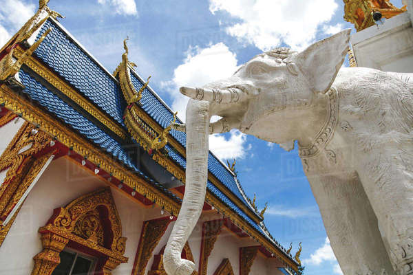 Bottom view of white elephant sculpture at Thai temple - Royalty-free ...