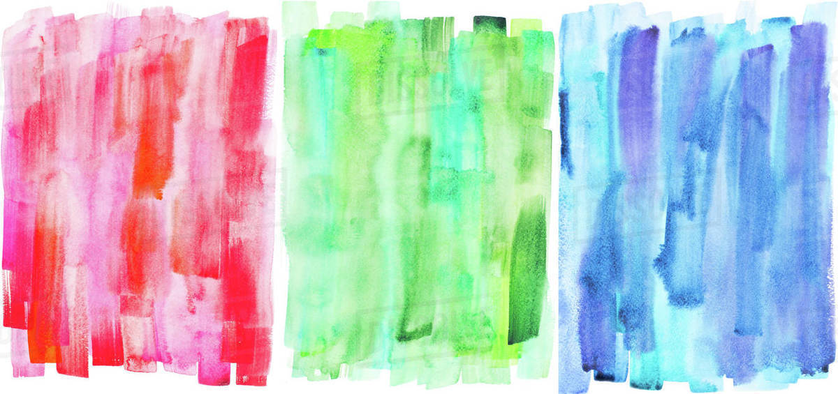 Abstract painting with red, green and blue paint strokes on white ...