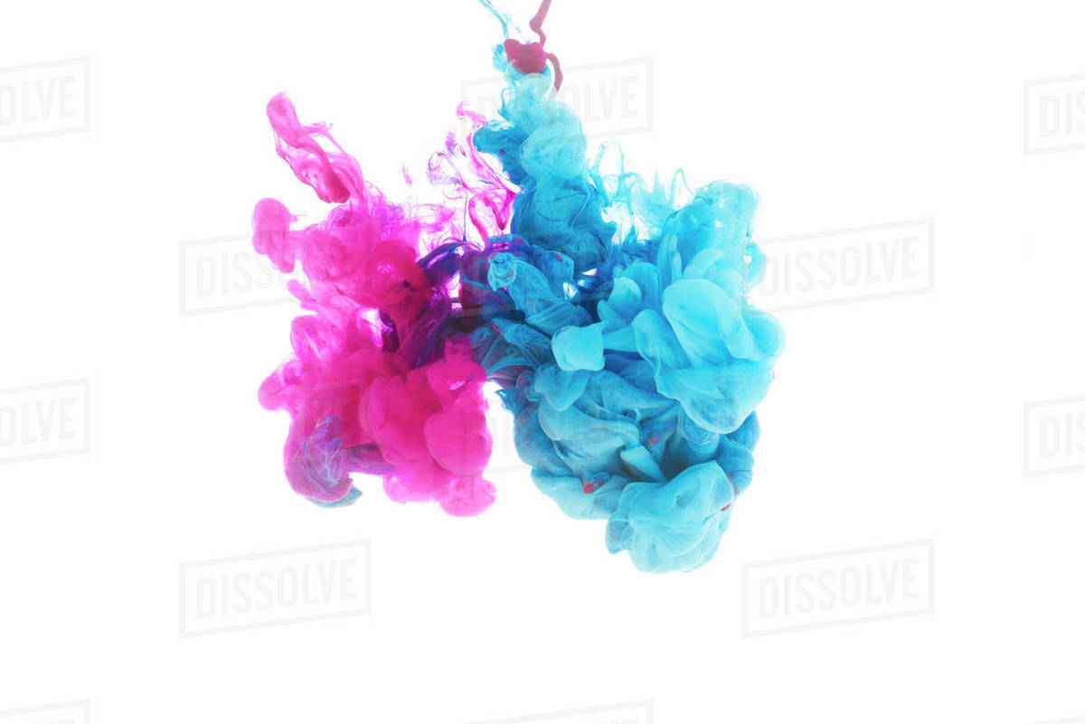 Mixing of blue and pink paint splashes isolated on white - Royalty-free ...