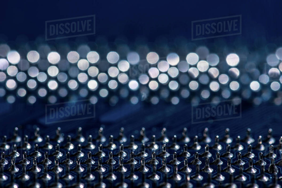 close up view of computer motherboard elements - Stock Photo - Dissolve