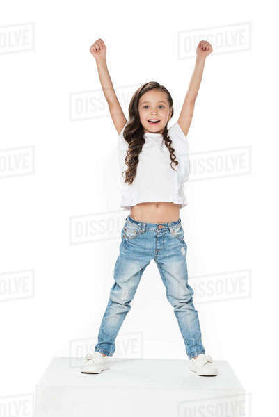 happy child with outstretched arms isolated on white - Royalty-free ...