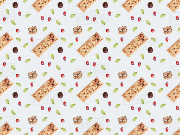 Collection of granola bar and seeds isolated on white - Royalty-free ...