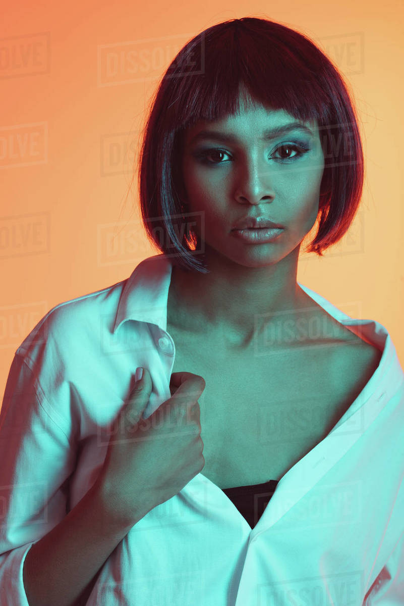 Portrait Of Stylish African American Woman Looking At Camera Stock