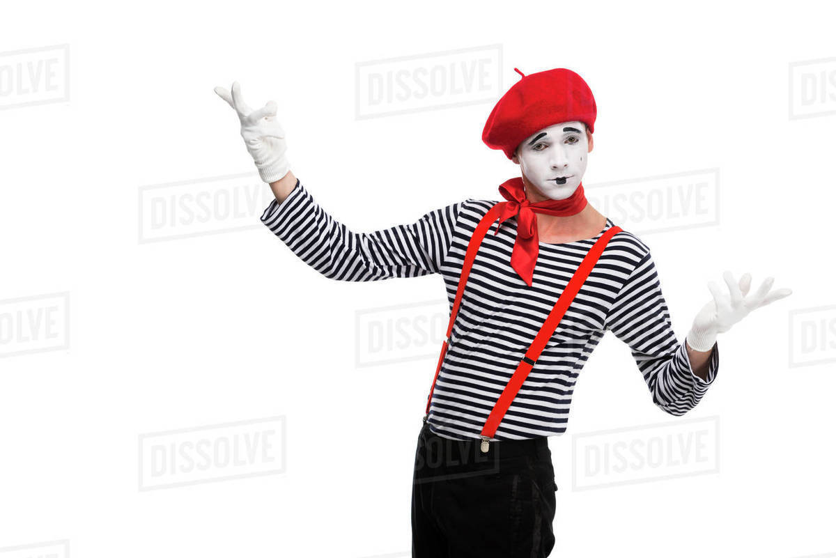 Mime with open arms looking at camera isolated on white - Royalty-free ...