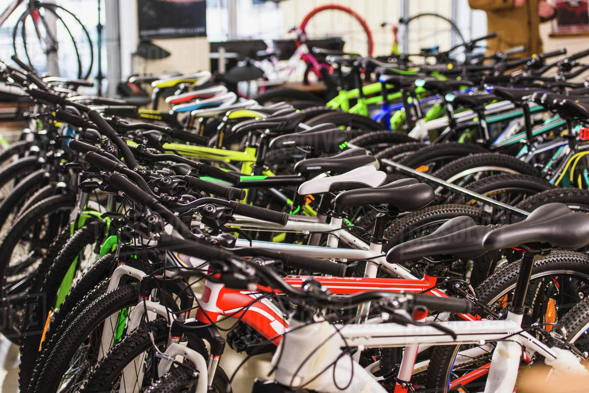 Various bicycles displayed in bike shop - Royalty-free Stock Photo ...