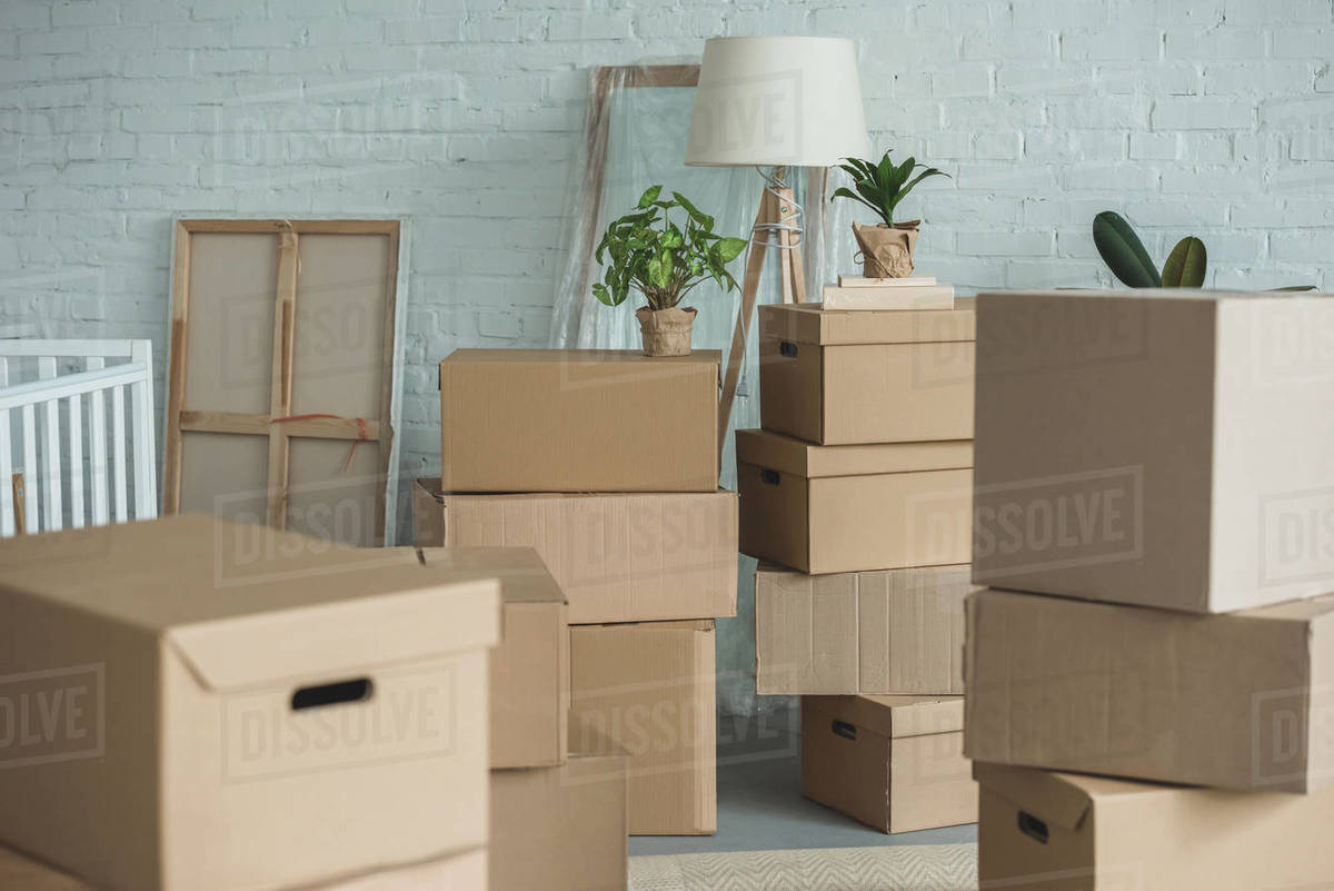 Close up view of cardboard boxes in room - Royalty-free Stock Photo ...