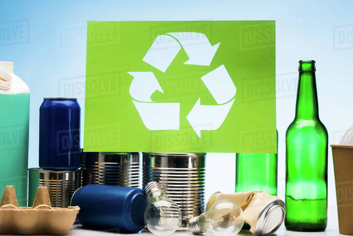 Different types of trash with recycle sign - Royalty-free Stock Photo ...
