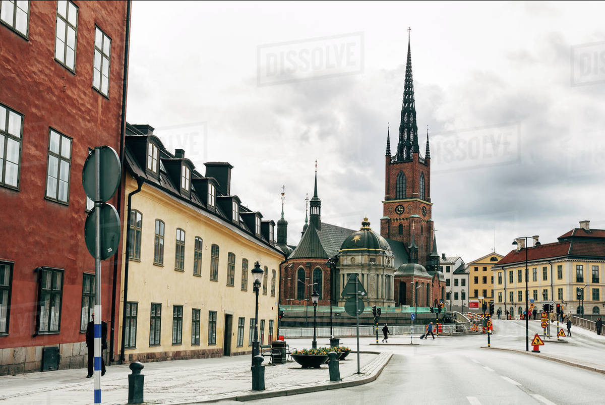 SWEDEN, STOCKHOLM - APRIL 27, 2018: urban scene with historical ...