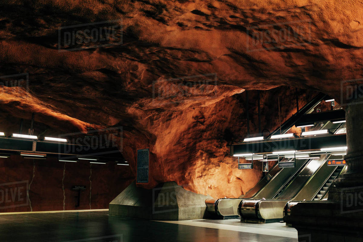 SWEDEN, STOCKHOLM - APRL 27, 2018: modern designed Radhuset metro ...