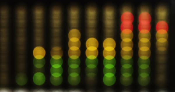 Out of focus audio level lights measure the volume before turning off ...