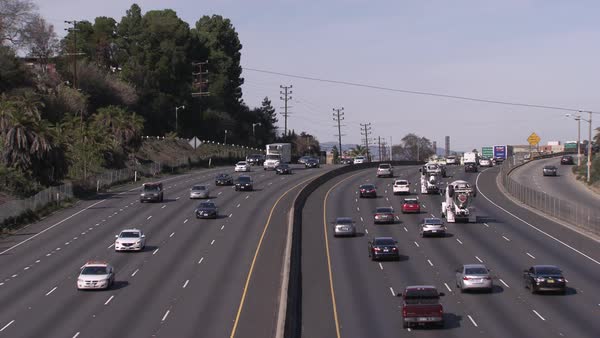 Free flowing traffic on the 101 Freeway, the Hollywood Freeway through ...