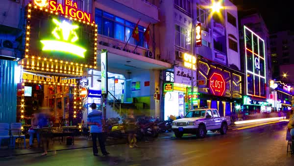 A night timelapse of the neon street at the downtown wide shot - Stock ...